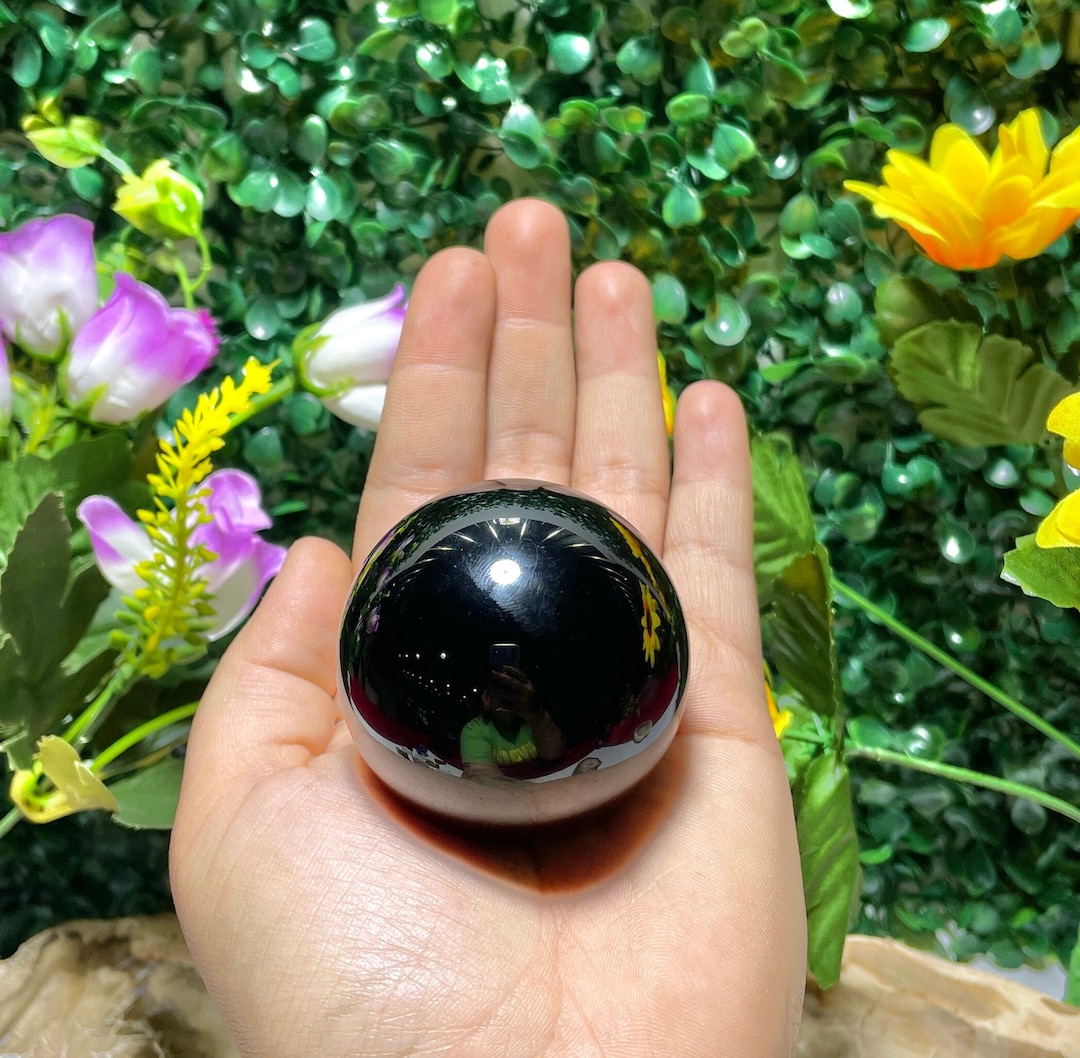 1 3/42'' Black Obsidian Sphere, Polished Black Obsidian Orb, Protection ...