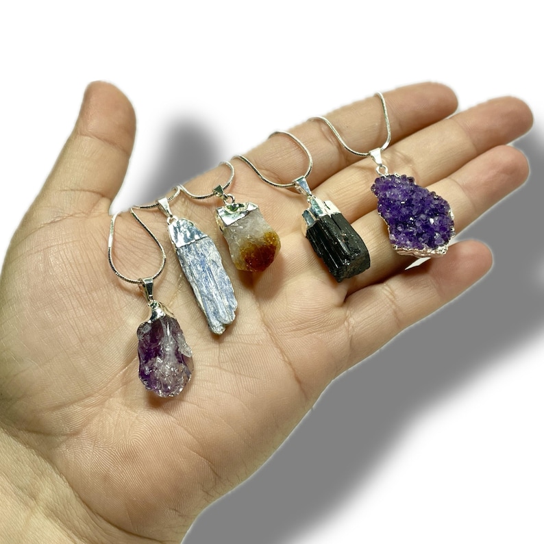 Natural Gemstone Silver Electroplated Pendants, Citrine Point, Amethyst ...