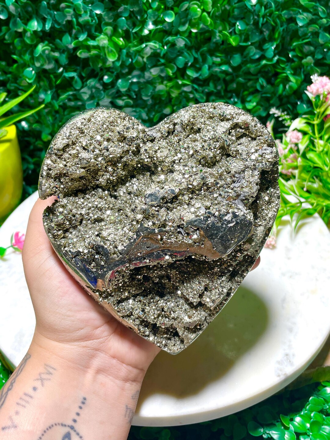 6'' 4.8 Lbs. Pyrite Heart High Quality Polished Peruvian Pyrite Crystal ...