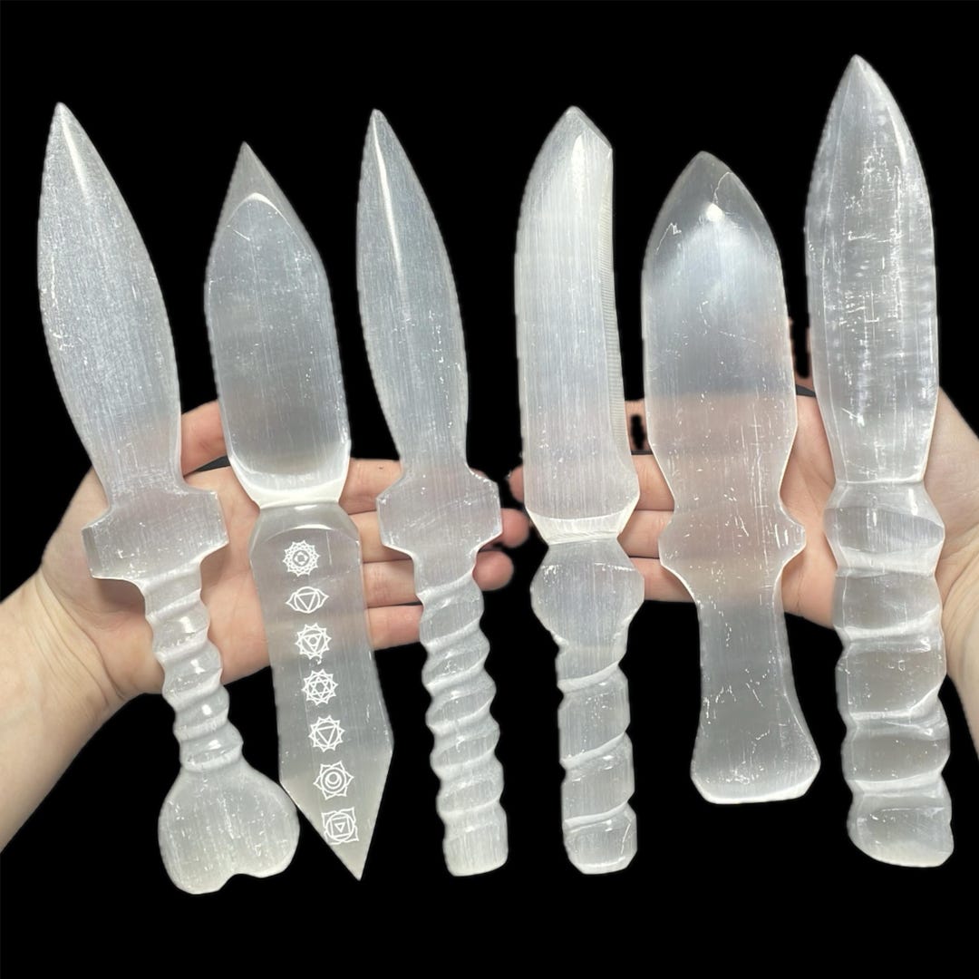 Selenite Crystal Daggers and Knives | Spiral, Heart, Chakra | Charging ...