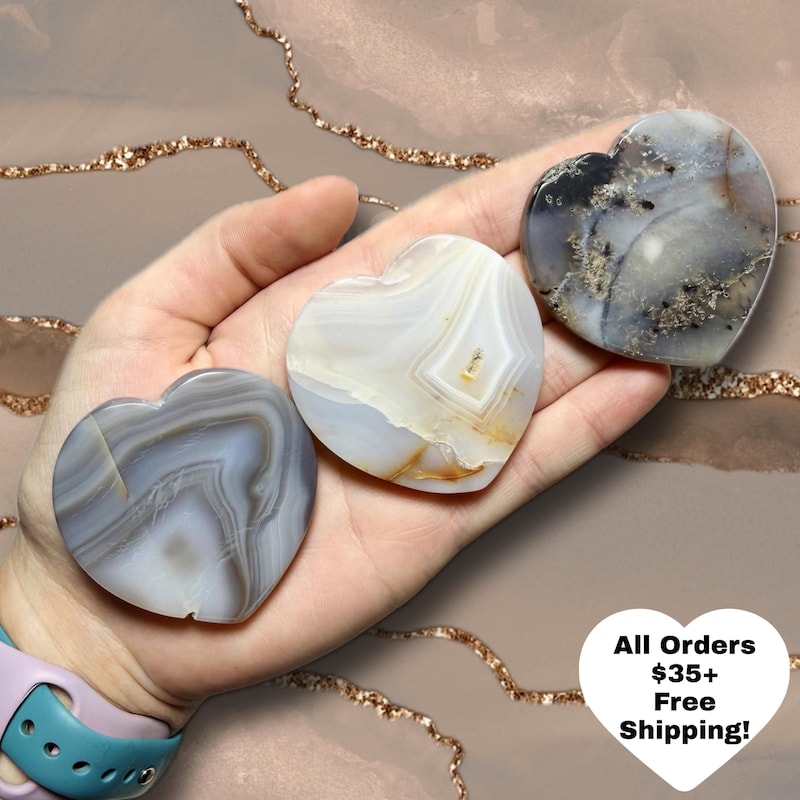 2 Gray Agate Heart - Etsy