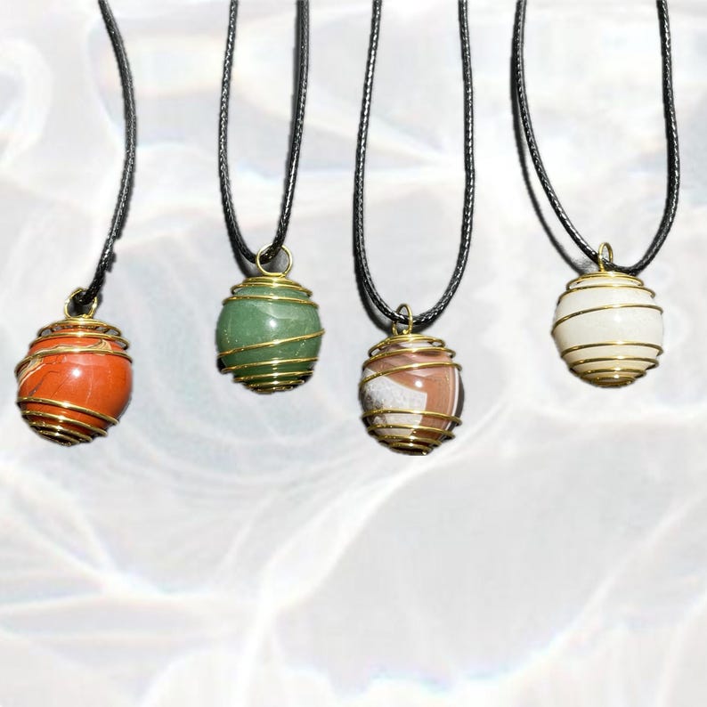 Gold Wire Wrapped Crystal Sphere Necklace: Natural Stone Boho Pendant ...