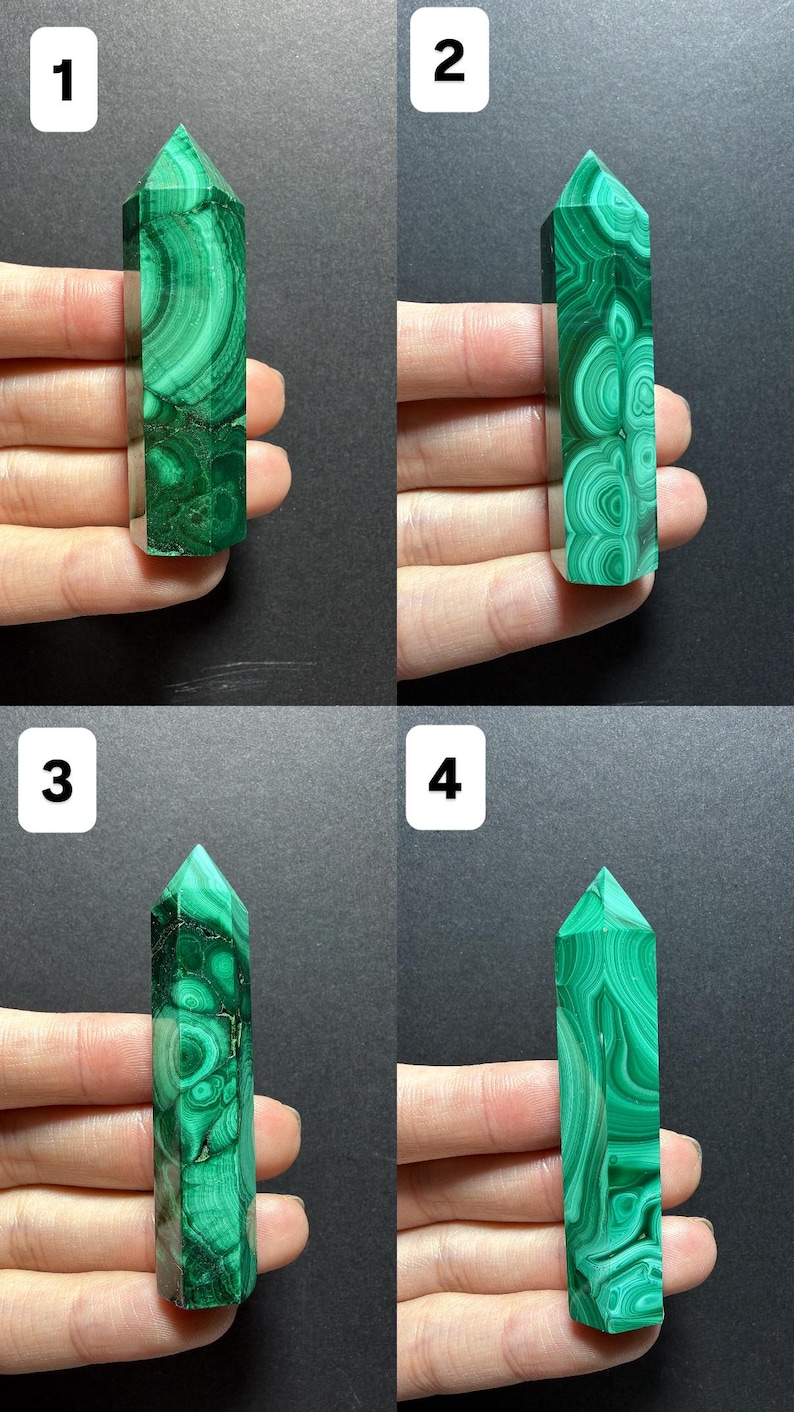 Malachite Point Tower | AA Grade Malachite | Unique Pattern Green ...
