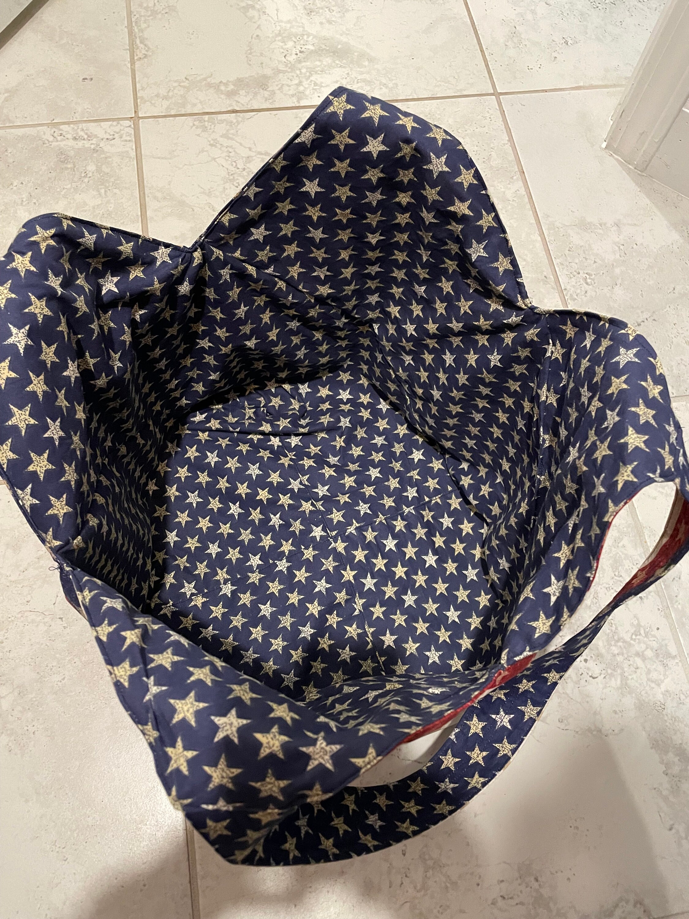 Patriotic Shopping Tote Mondo Bag Red White Blue & Star Lined Machine ...