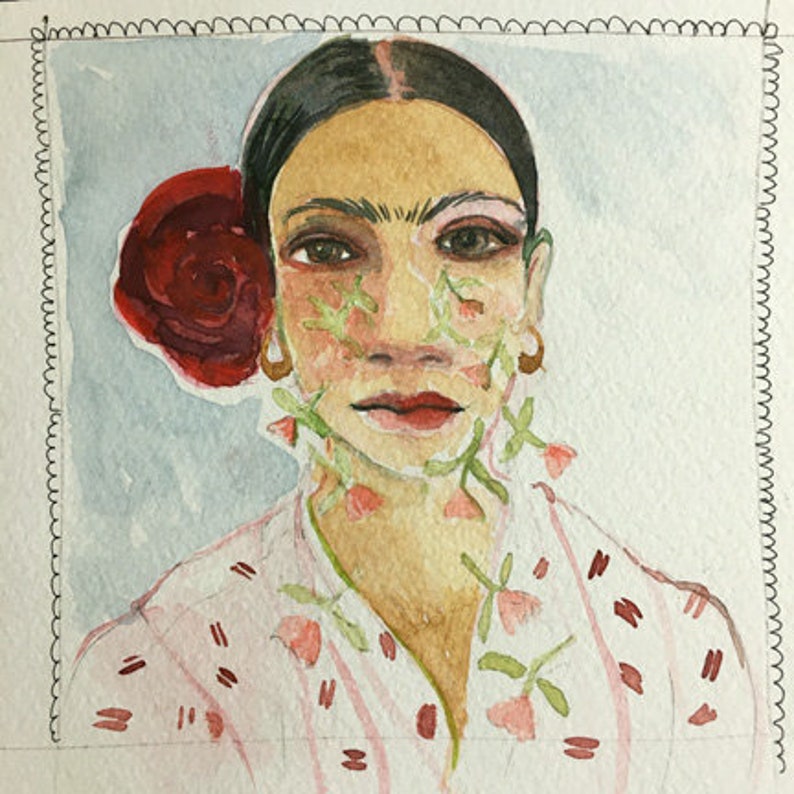 Frida Crying Flowers // Art Print, Frida Kahlo Birthday, Watercolor ...
