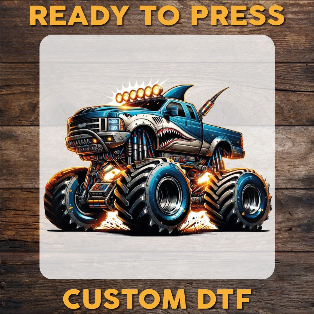 Shark Monster Truck DTF Transfer, Monster Jam Ready to Press, Extreme ...