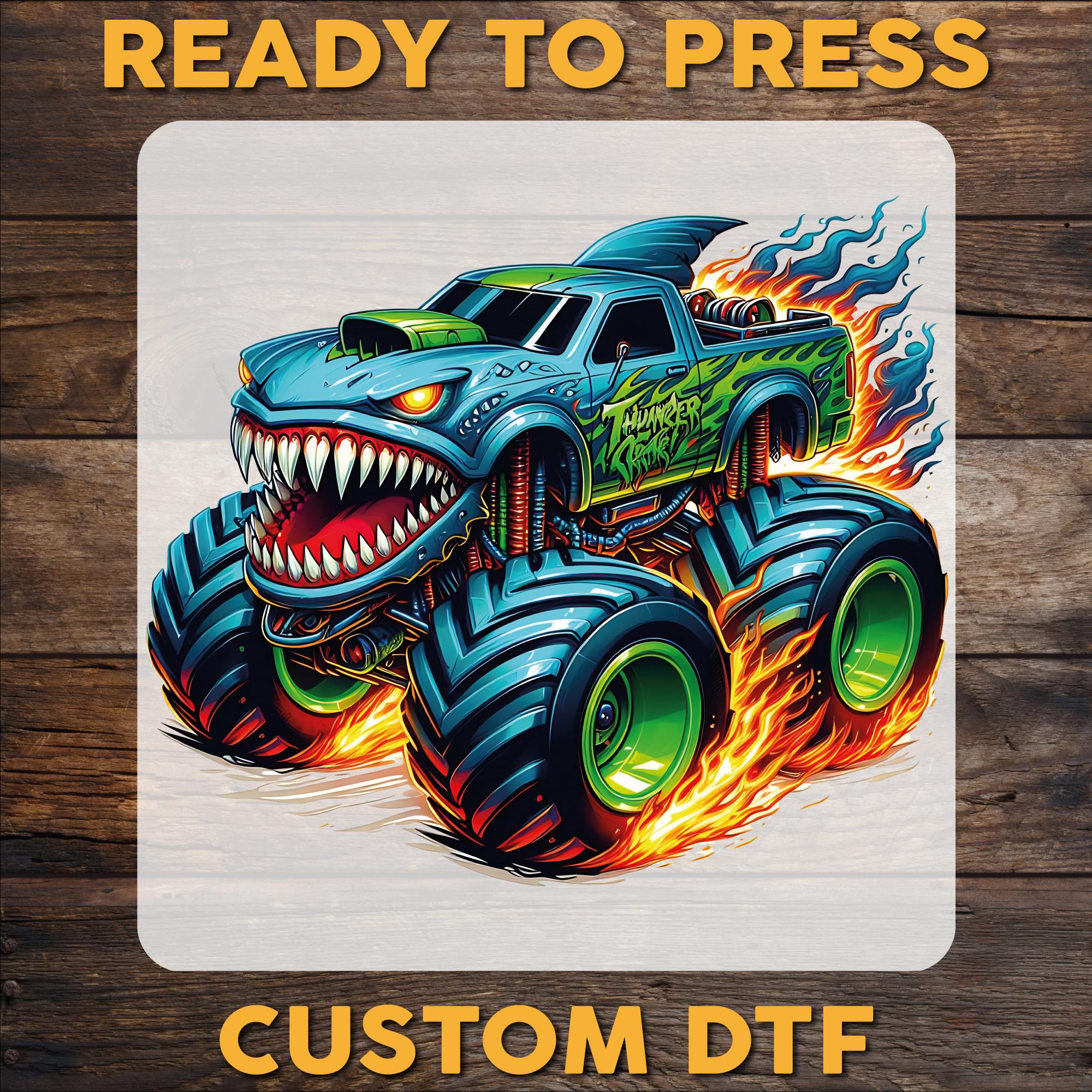 Monster Truck Shark DTF Transfer: Extreme Offroad Vehicle Ready to ...