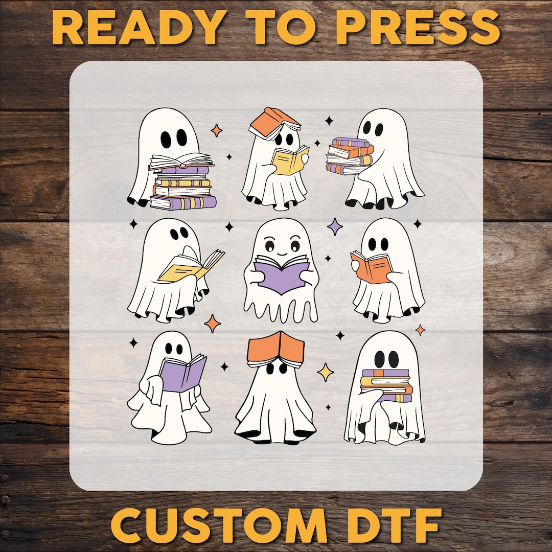 Cute Ghost Book DTF Transfer, Ghost Reading Books Ready to Press, Ghost ...