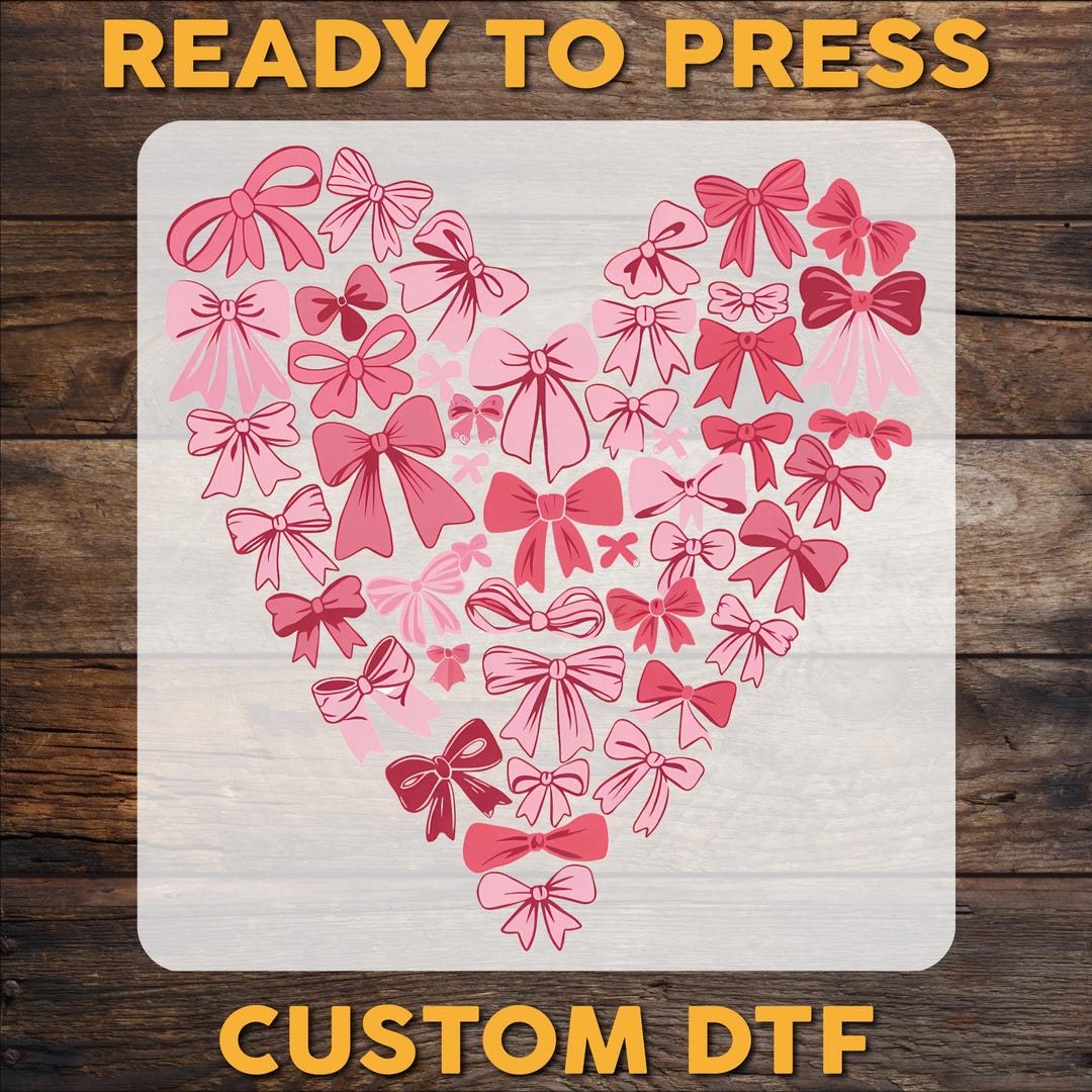Valentine's Day Heart Coquette Bow DTF Transfer, Retro Valentine Ready ...