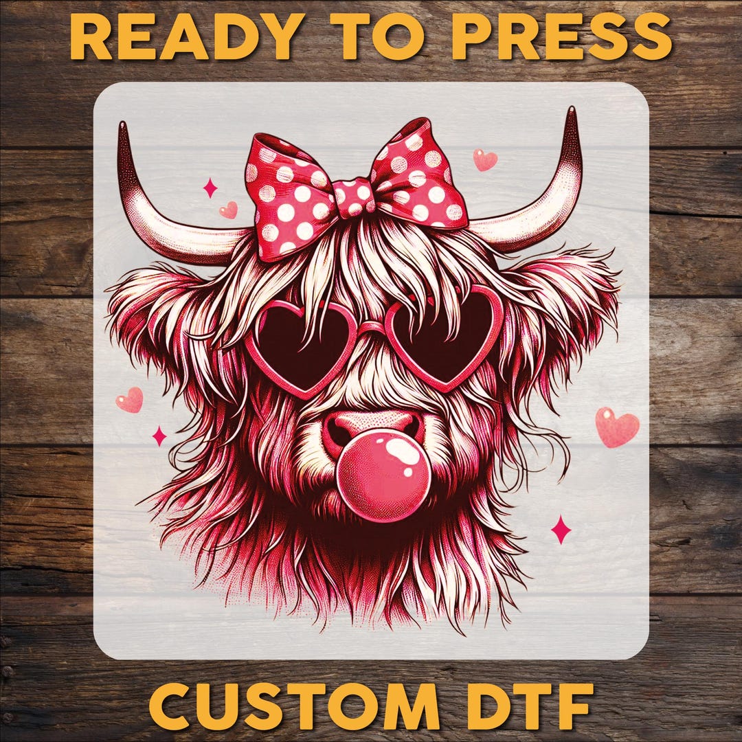 Highland Cow Valentine DTF Transfer, Coquette Valentine Cow Ready to ...