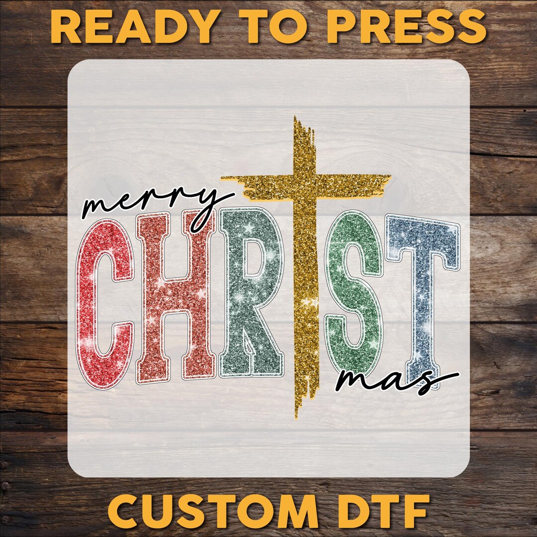 Christian Merry Christmas Glitter Effect DTF Transfer- Heat Press Print ...