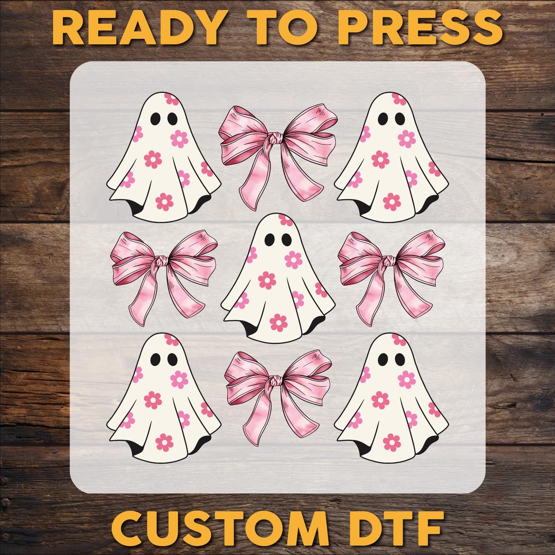 Coquette Halloween DTF Transfer, Pink Cute Ghost Halloween Ready to ...