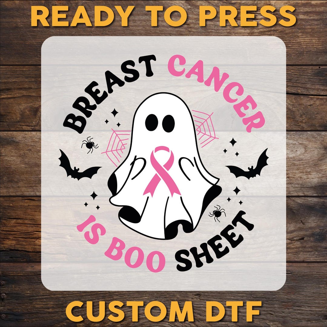 Breast Cancer Awareness Ghost DTF Transfer - Pink Ribbon Ready to Press ...