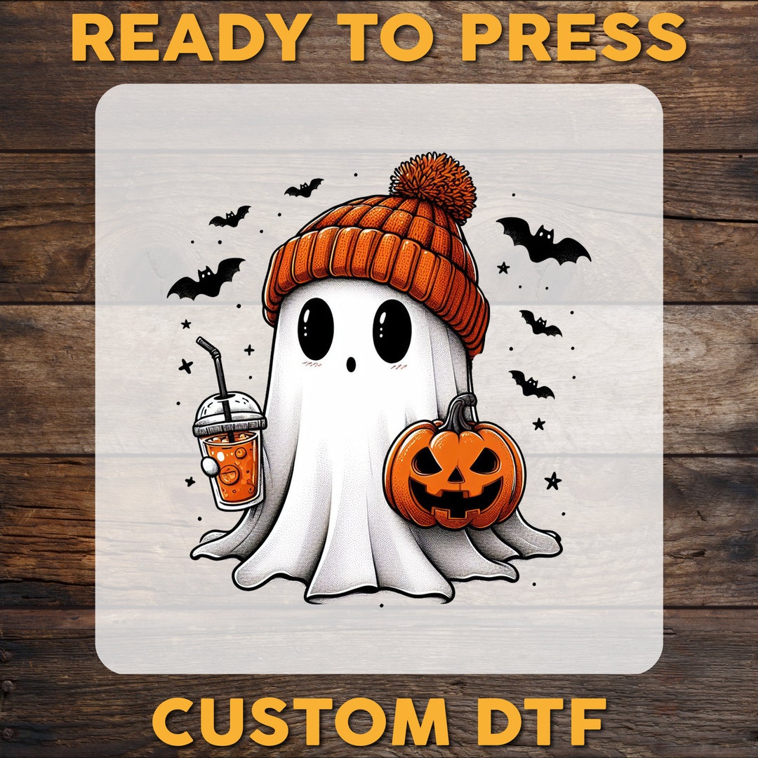 Halloween Cute Ghost DTF Transfer, Bougie Ghost Ready to Press, Coffee Halloween DTF Print ...