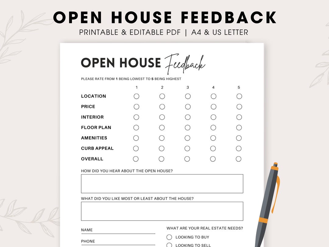 Open House Feedback Form Printable, Editable Canva Template, Real ...