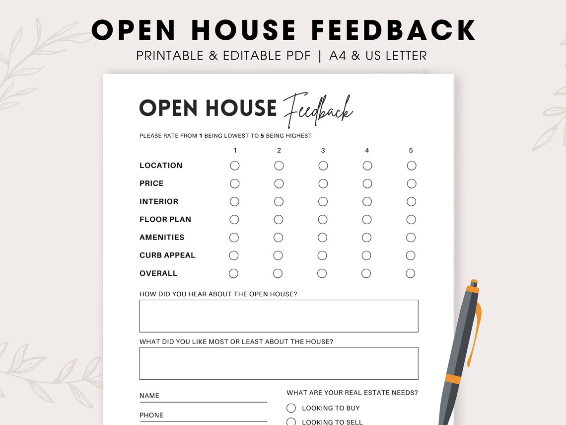 Open House Feedback Form Printable, Editable Canva Template, Real ...