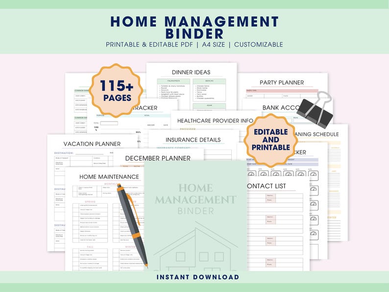 Home Management Binder Printable Fillable, Cleaning Schedule, ADHD ...