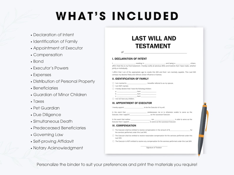 Last Will Testament Form Printable Will Legal Testament Template End of ...