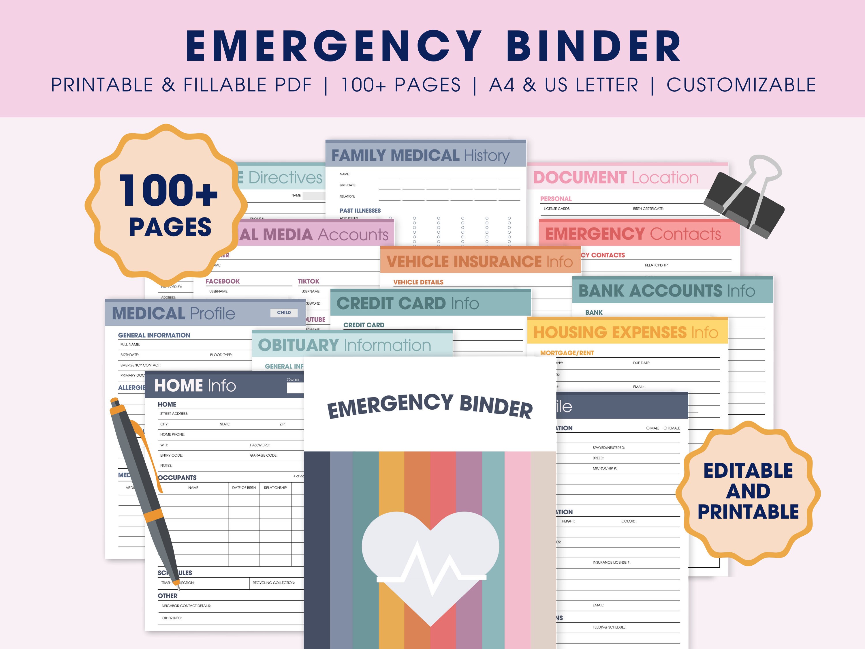 Emergency Binder Planner Fillable Printable PDF, What If Binder Bundle ...