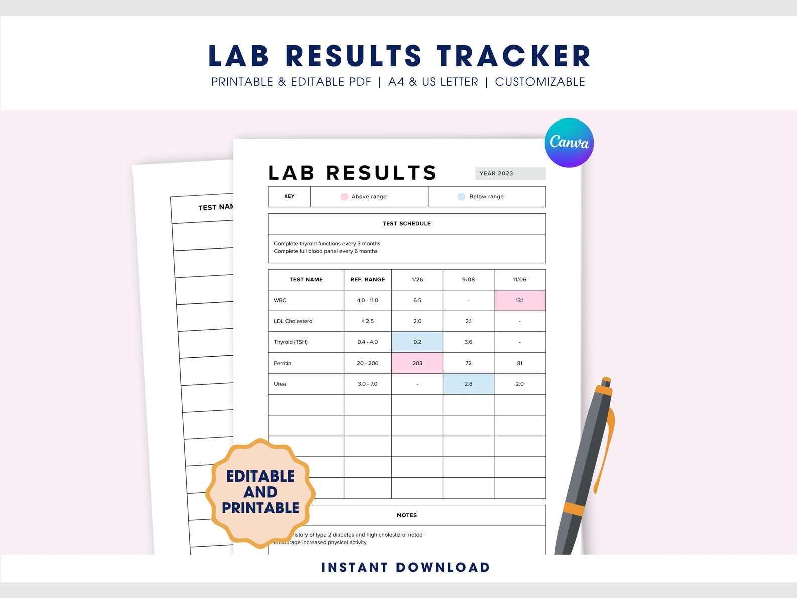 Lab Results Tracker Fillable Printable PDF, Symptom Tracker, Tracker ...