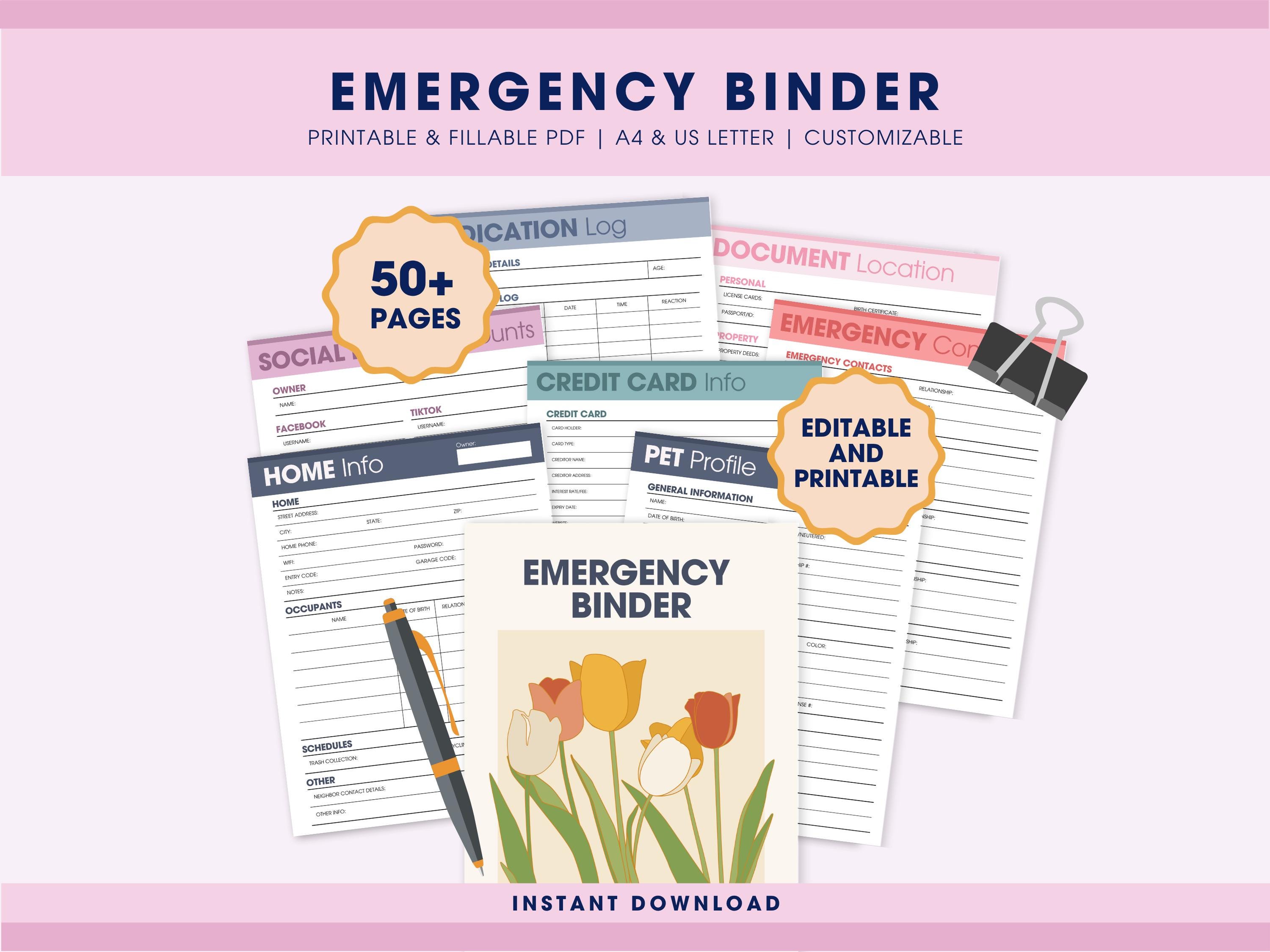 Emergency Binder Mini Fillable Printable PDF, What If Binder Bundle ...