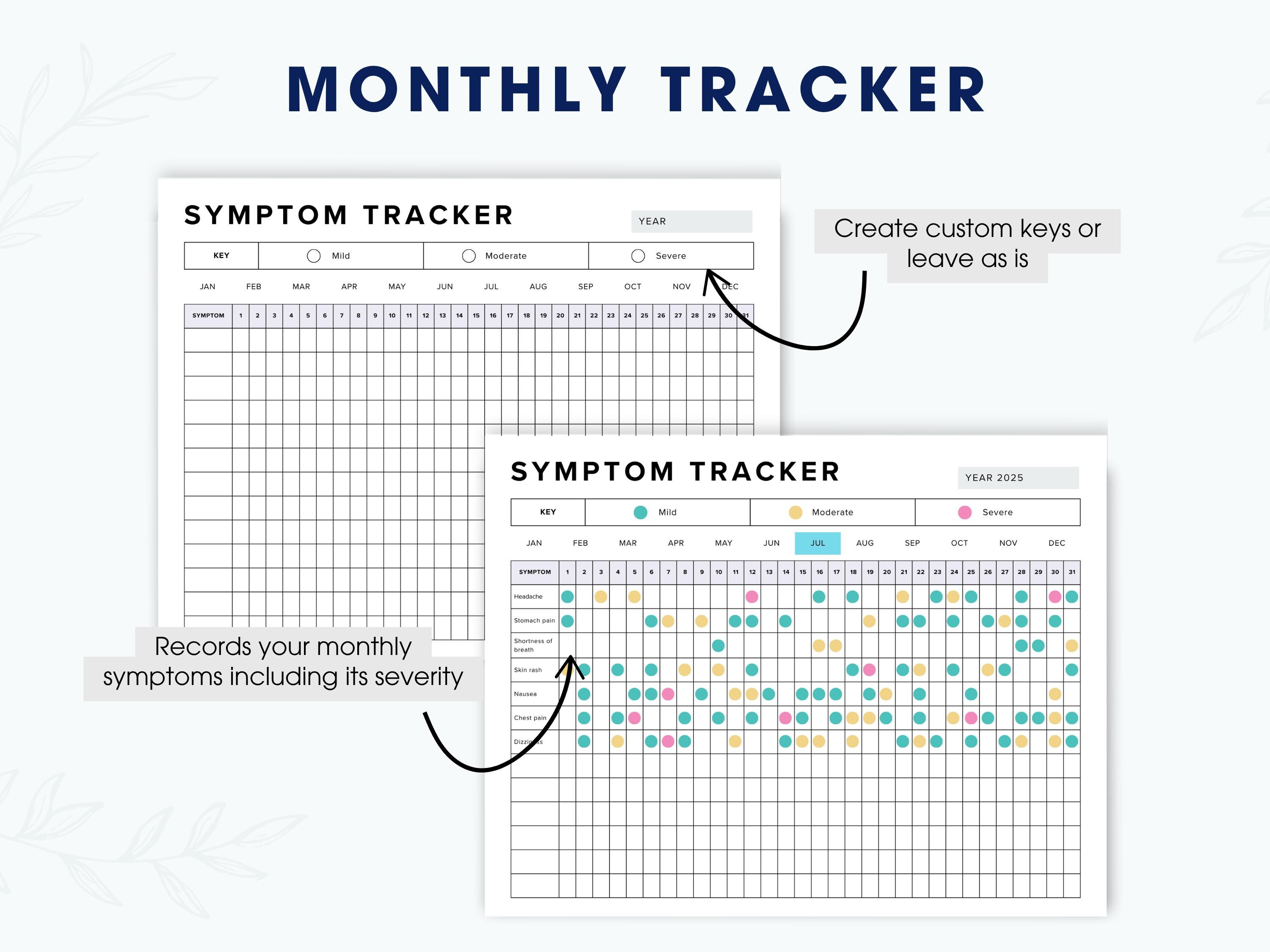 Printable Editable PDF Symptom Tracker Pain Journal & Severity Tracker ...