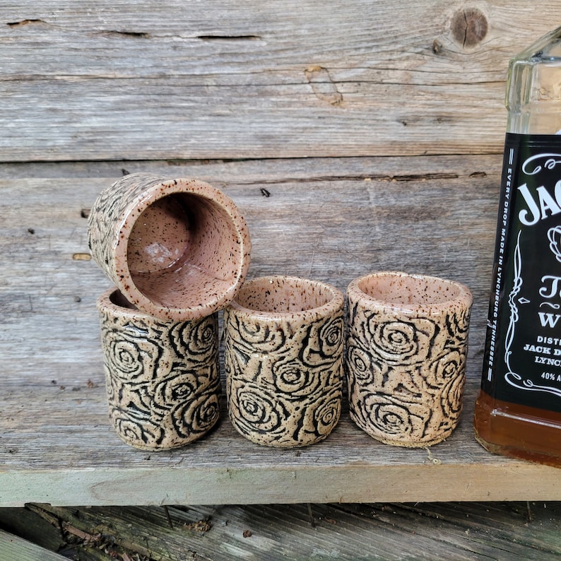 Pottery Shot Glass: Handmade Sipping Cup With Rose Design - Etsy