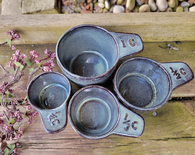 Ceramic Measuring Cups: Earthy Blue Glaze, Stacking Pottery Set - Etsy