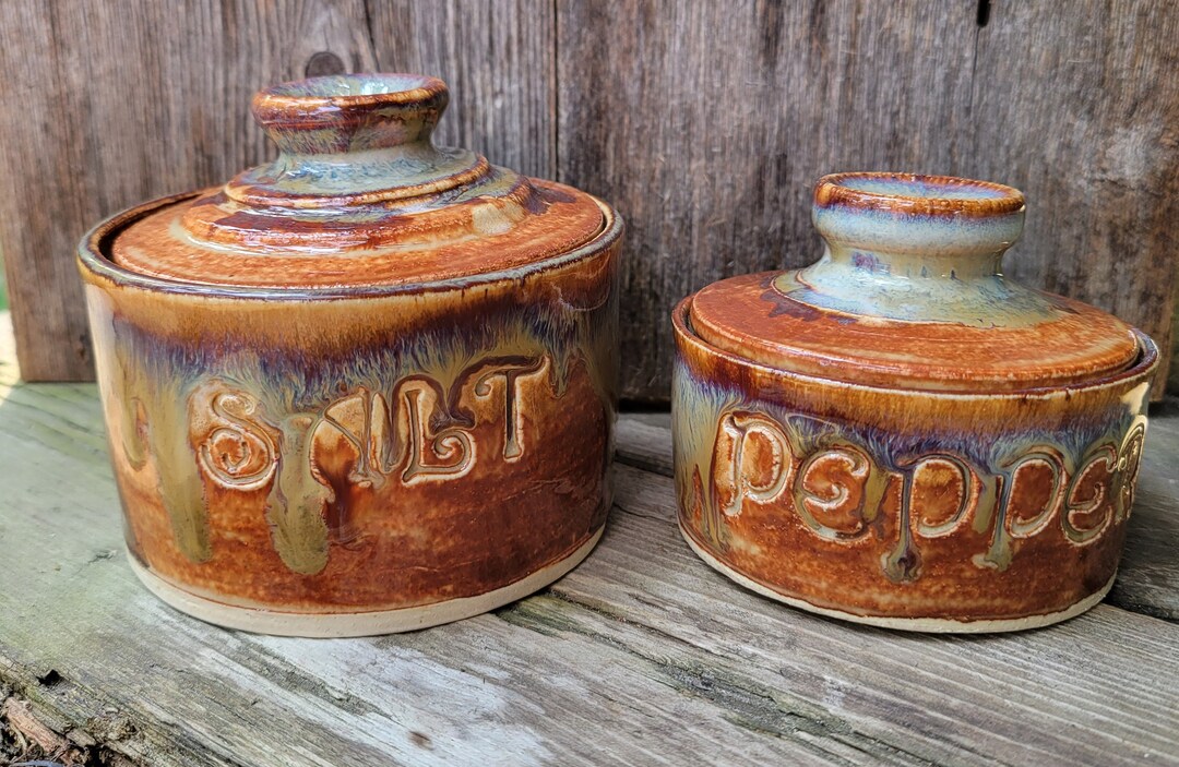 Salt Pig and Pepper Set Counter Storage Jars Pottery Salt - Etsy