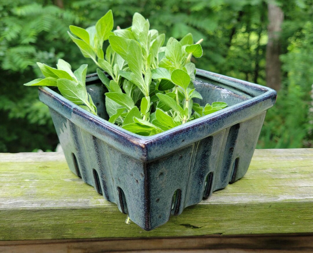 Reusable Ceramic Berry Basket: Beth's Blue Stacking Storage - Etsy