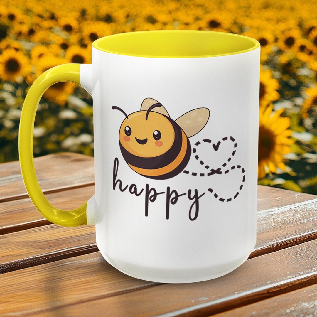 Bee Happy Mug - Cute Bee Coffee Cup - Bee Happy Gifts for Her - Bee Happy Designs, 11oz | 15oz ...