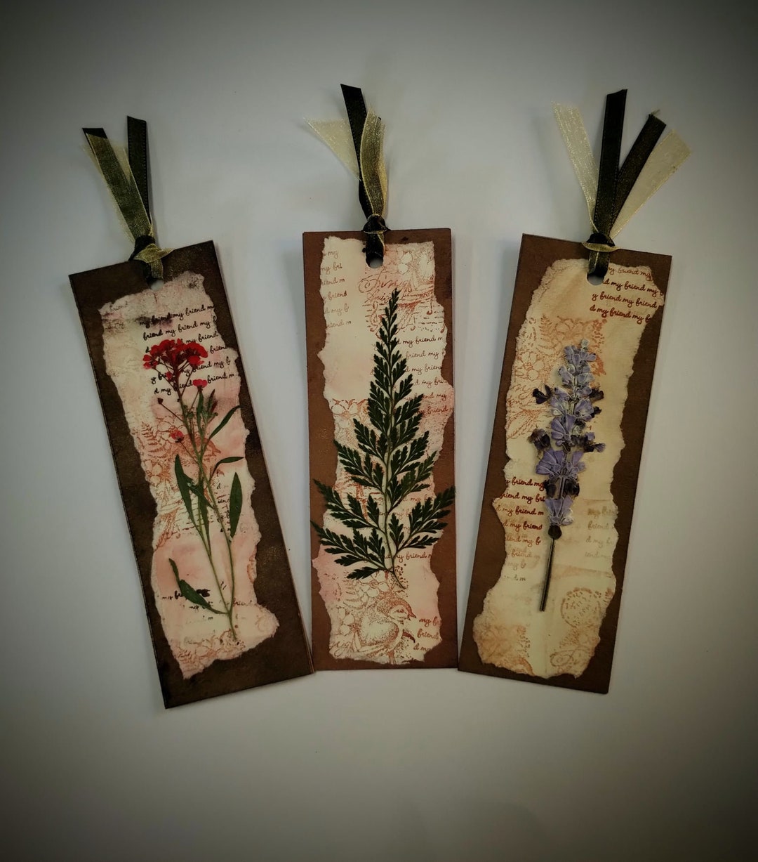 Paper Bookmarks Vintage Look Pressed Flowers Designs Sets of 3 - Etsy