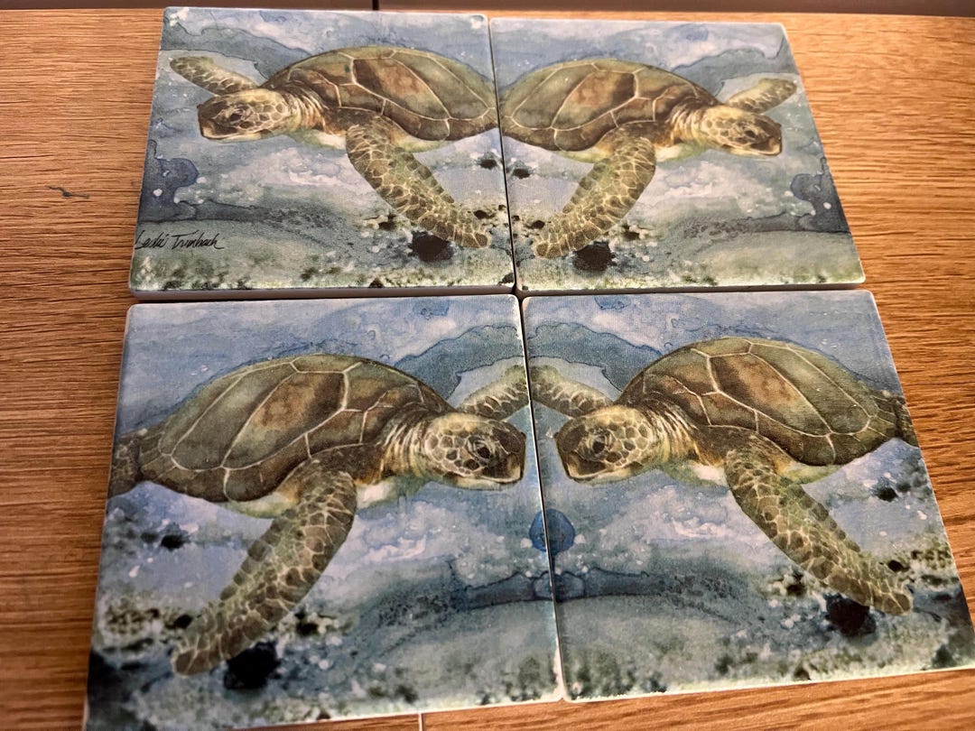 Sea Turtles Handmade Ceramic Paper Napkin Coasters Set of 4 Sea ...