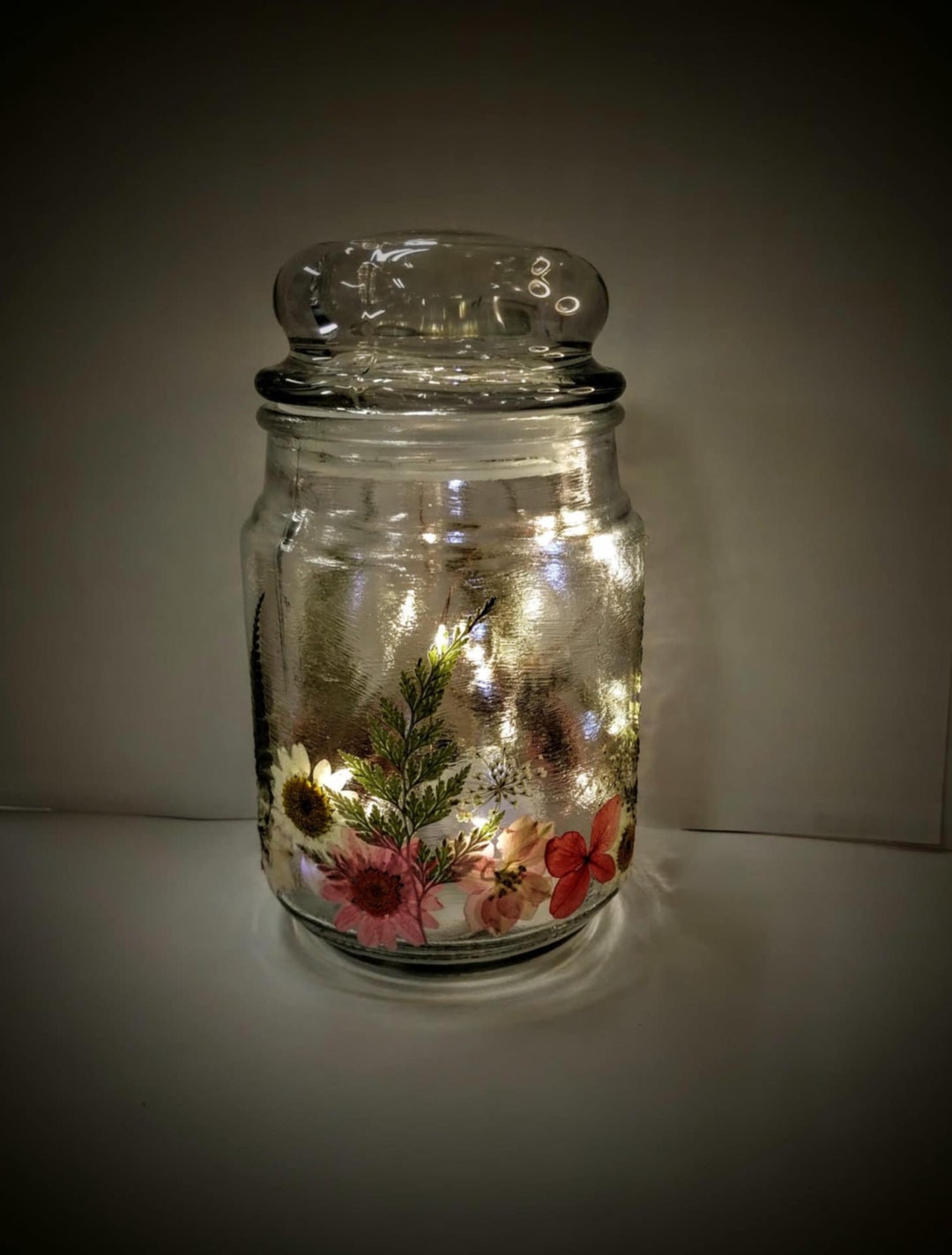 Glass Light Jar With Lid Decorated Pressed Flowers - Etsy