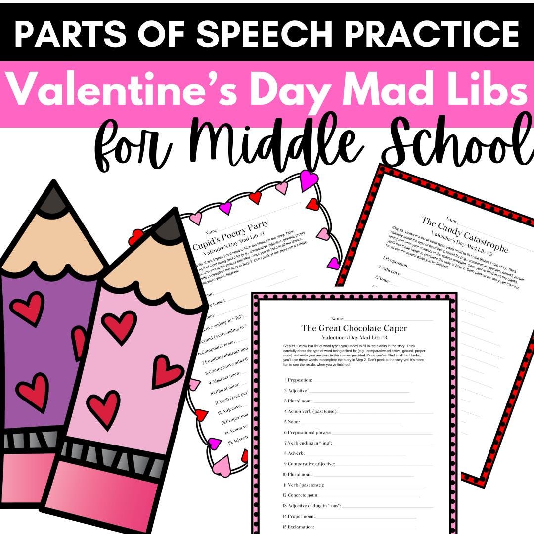 Valentine's Day Mad Libs for Middle School | Grammar & Parts of Speech ...