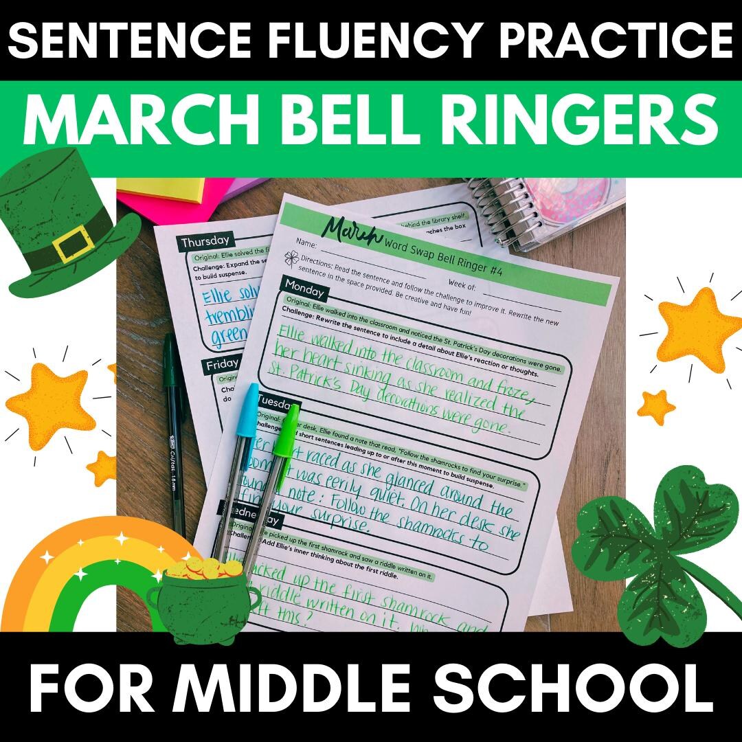 March SENTENCE PRACTICE Bell Ringers for Middle School | Grammar ...