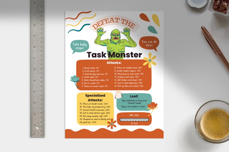 Gamified Task List, Tracker, Printable, Editable, Dnd, To-do, ADHD ...