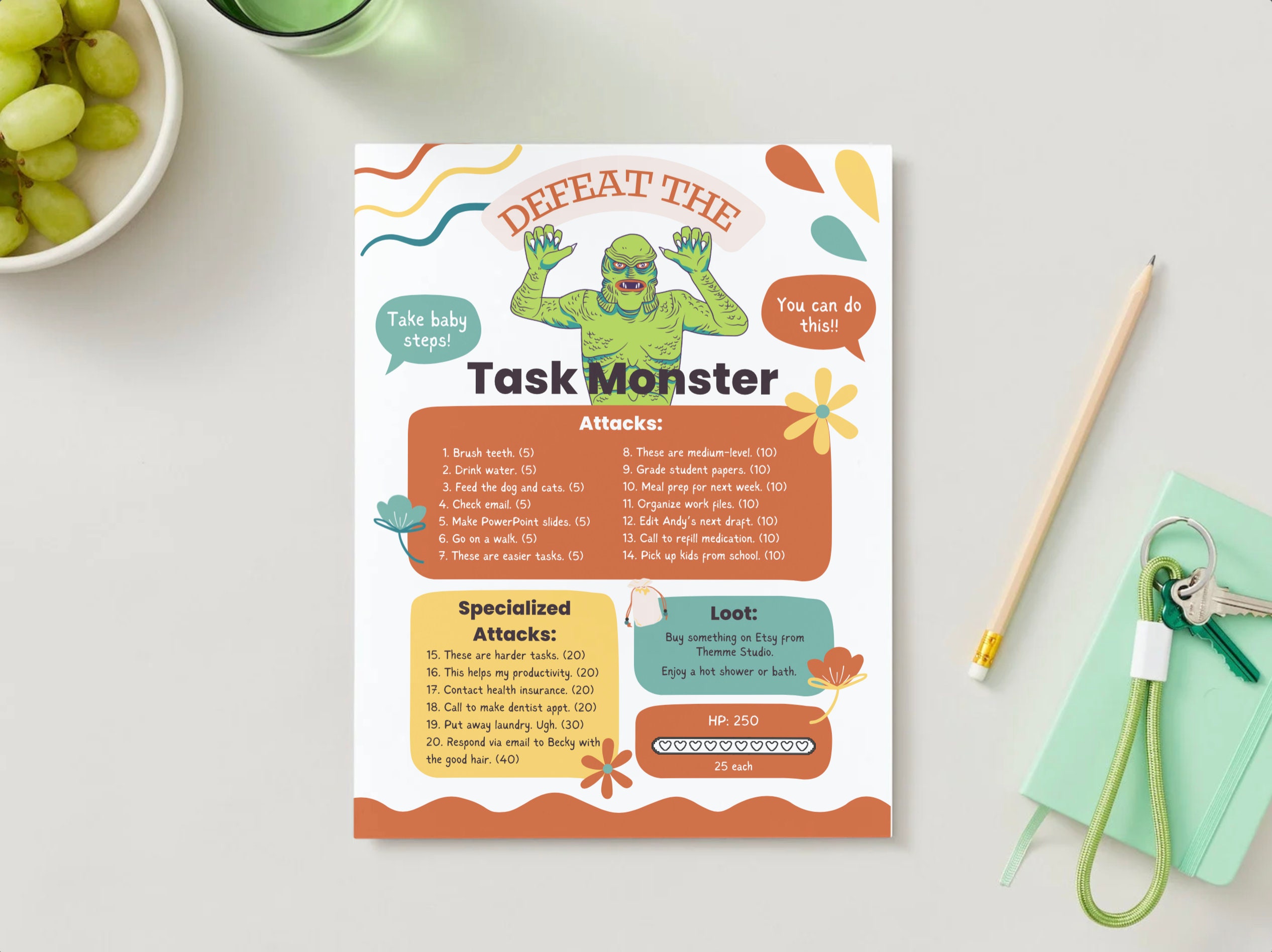 Gamified Task List, Tracker, Printable, Editable, Dnd, To-do, ADHD ...