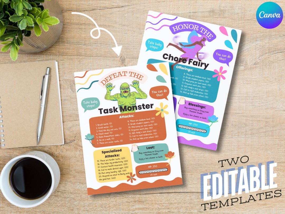 Gamified Task List, Tracker, Printable, Editable, Dnd, To-do, ADHD ...