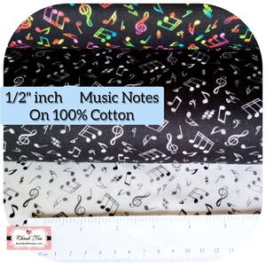Ombre Music Notes Small Print, White to Grey on Black, 100% Cotton ...