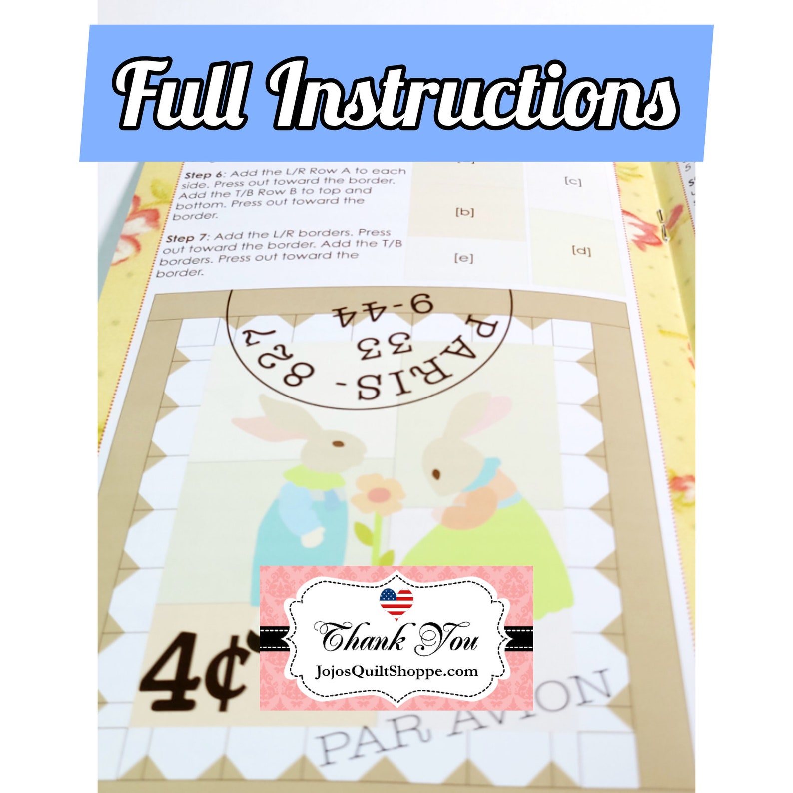 Bunny Duet Quilt Pattern [free Ship] Size 18.75" Inches (47cm) X 21 ...