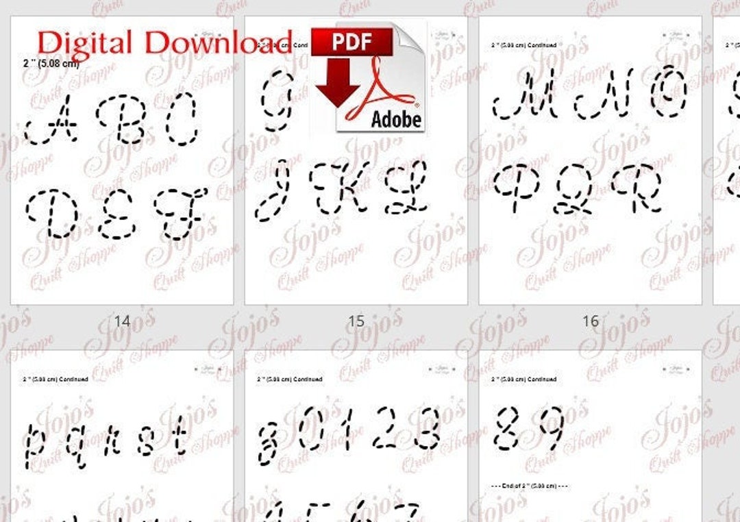 Alphabet/numbers {basic Cursive Topstitch} Adobe PDF Digital Download ...
