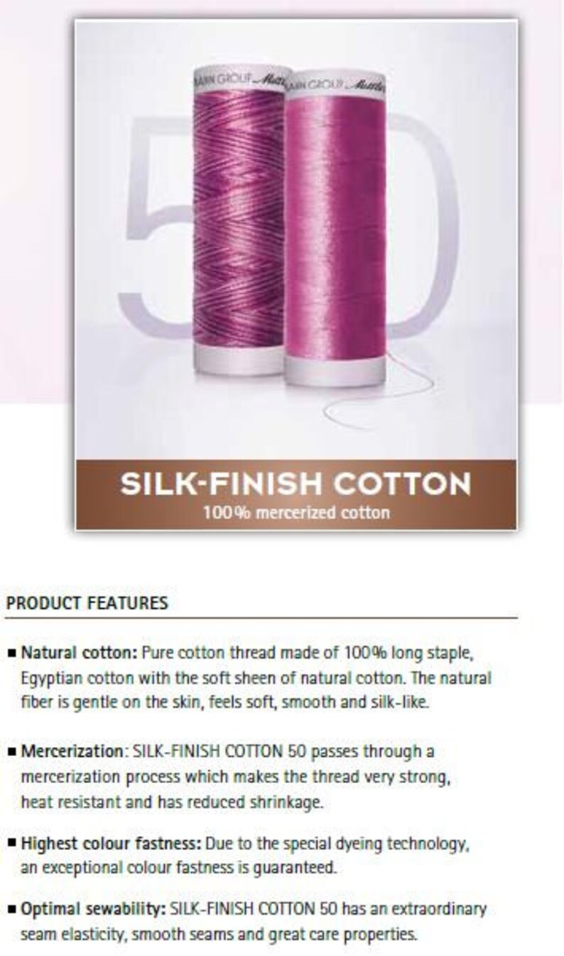 Mettler Silk-finish 50wt Premium Cotton Mercerized Quilting Sewing ...