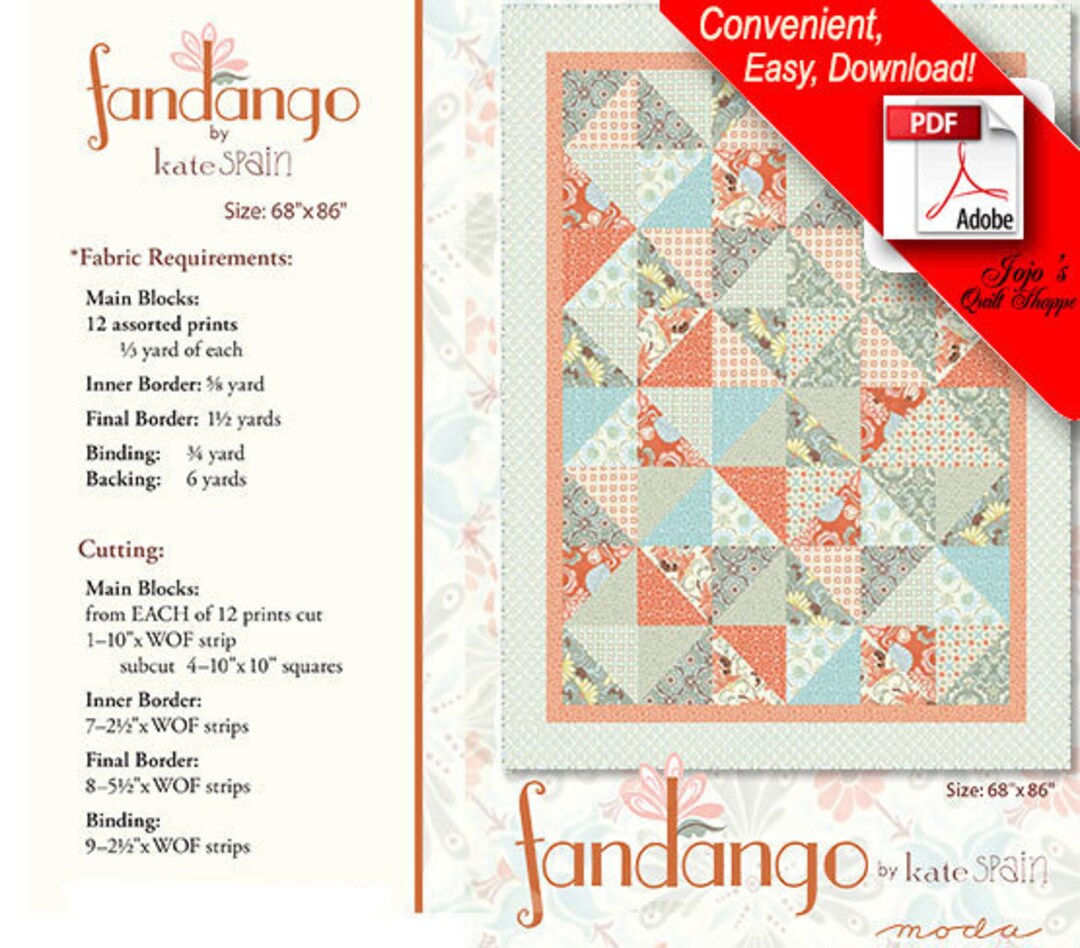 Fandango Quilt 'paper Pattern and Downloadpdf' by Kate Spain for Moda ...