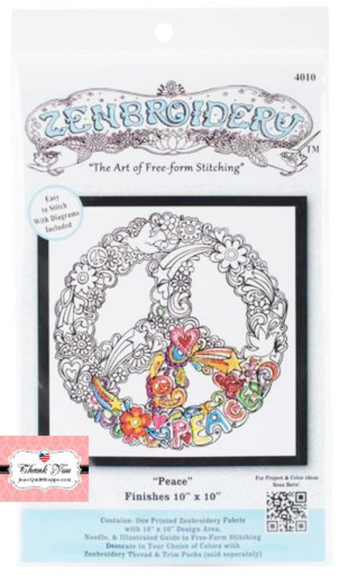 Peace, Design Works/zenbroidery DIY Easy Stamped Embroidery Kit 10"x10 ...
