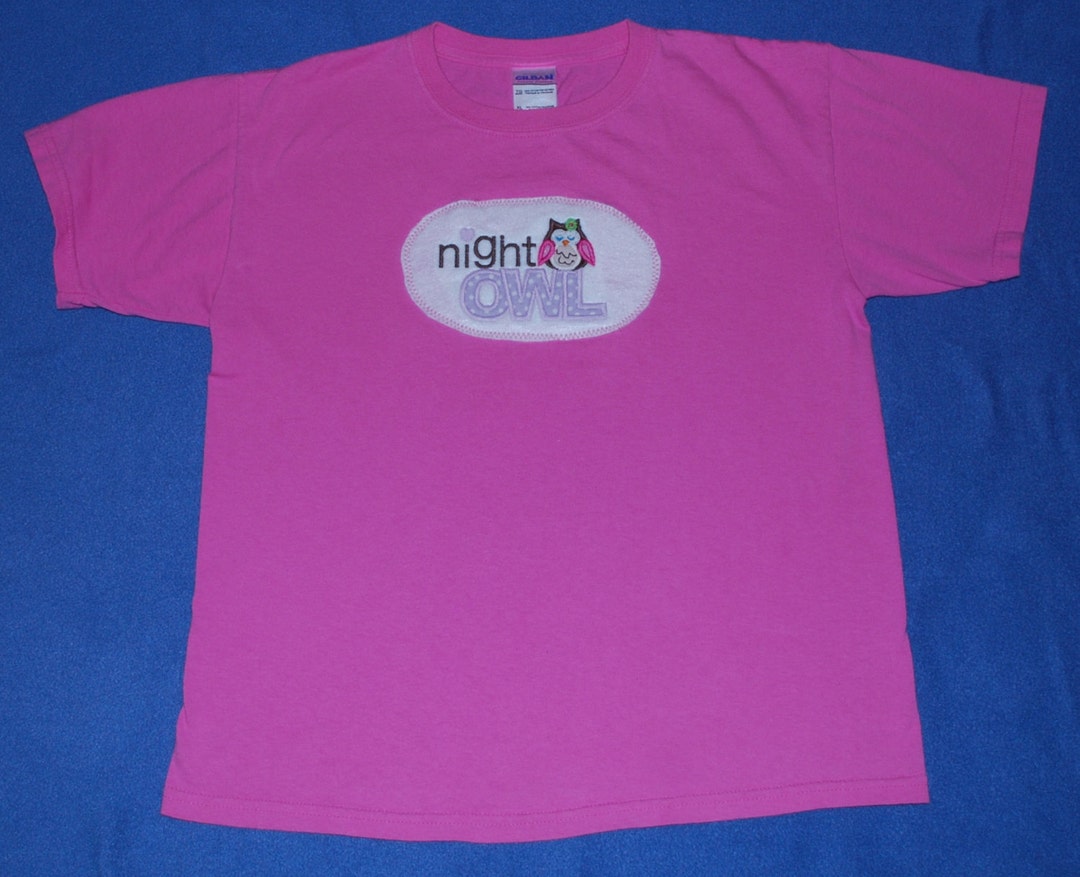 PINK Girl's Night Owl Embroidered Applique Tee T Shirt Youth Sizes S-XL ...