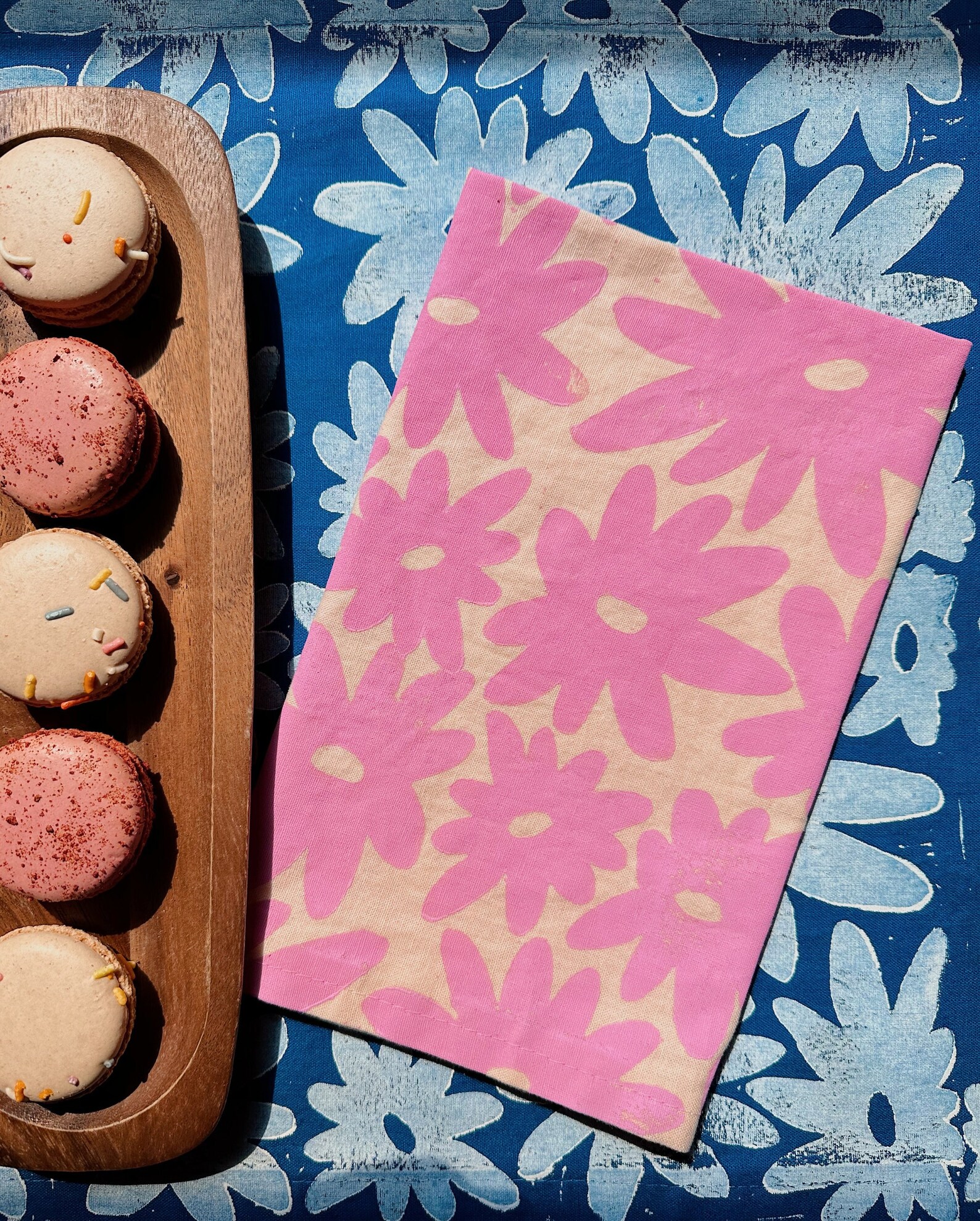 Linen Dinner Napkins. Pink Floral Splat. Hand Block Printed. Placemats ...