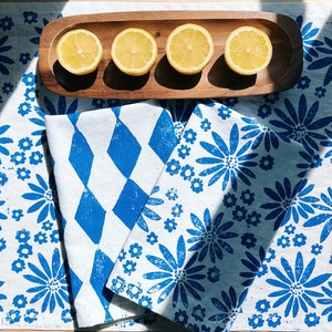 Hand Block Printed Table Runner. Delft Floral on White. Boho Decor ...