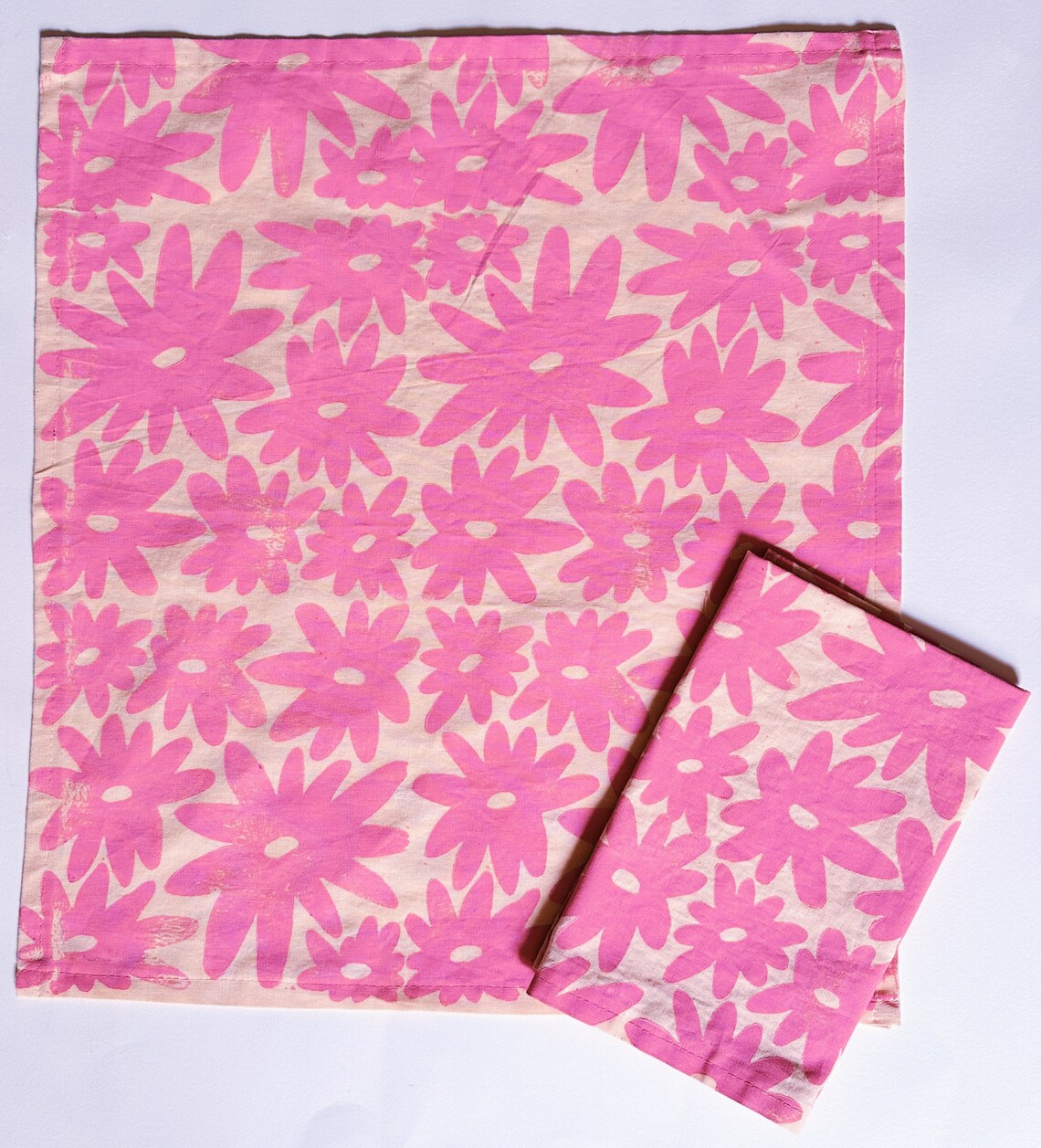 Linen Dinner Napkins. Pink Floral Splat. Hand Block Printed. Placemats ...