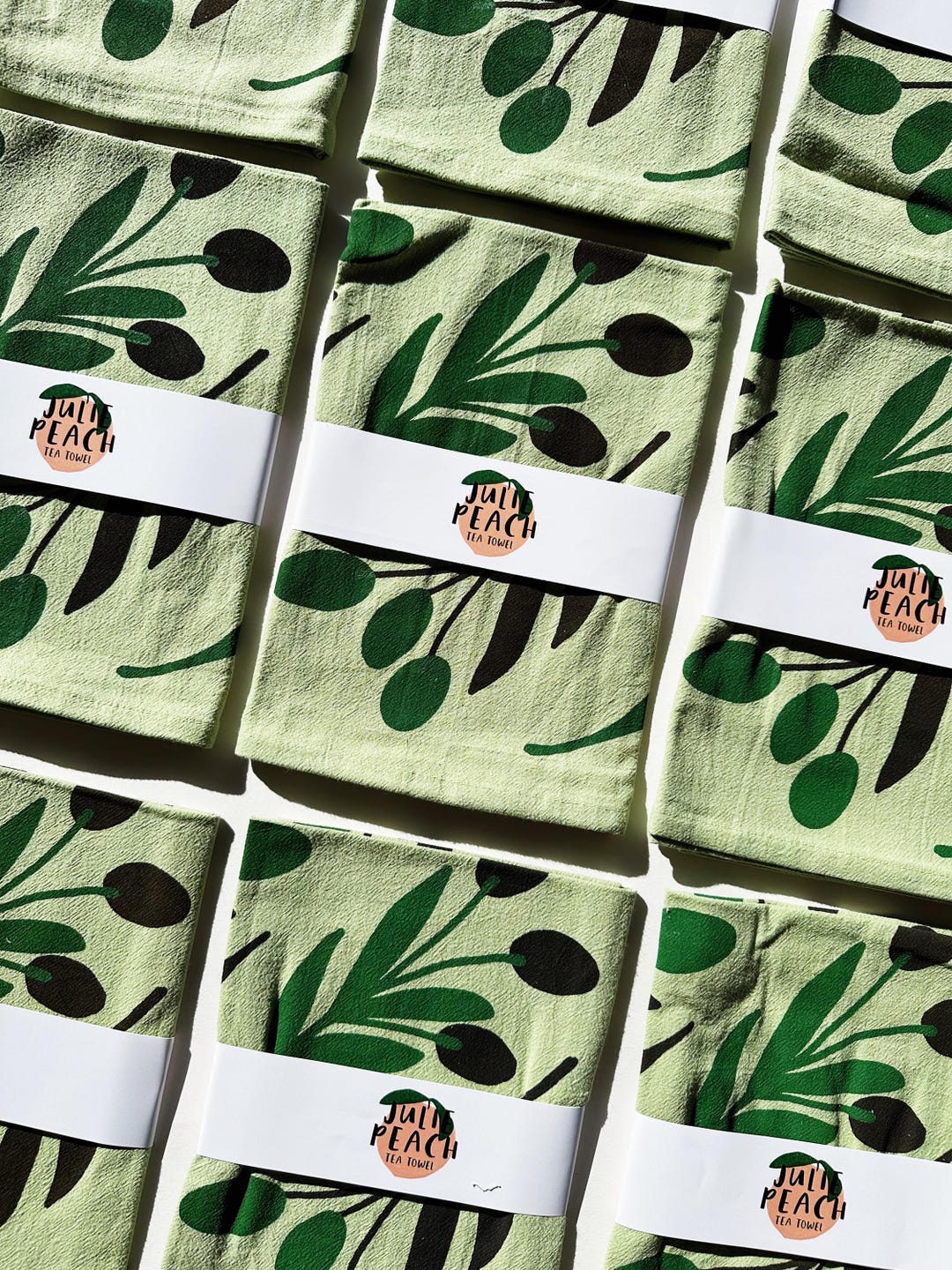 Screen Printed Tea Towel. Olive Toss on Sage Green. Flour Sack Cotton ...